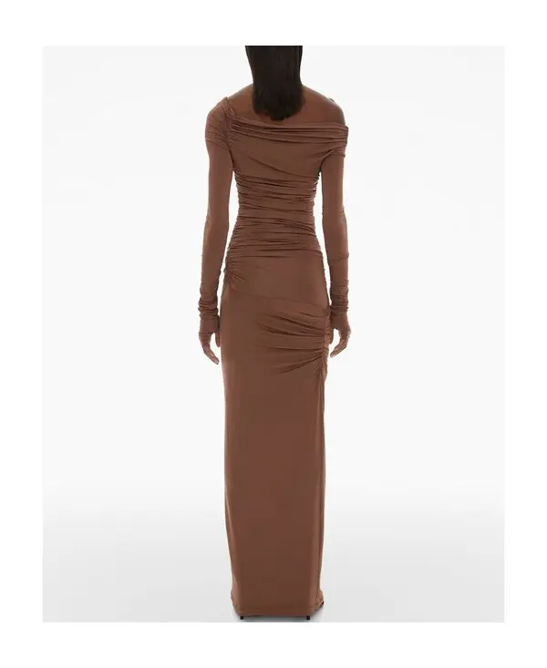 Helmut Lang Off-the-shoulder Maxi Dress With Draping - Brown
