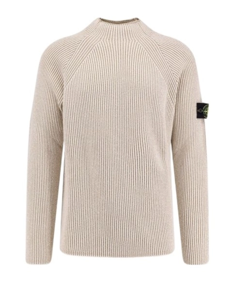 Stone Island Logo Patch Mock Neck Jumper