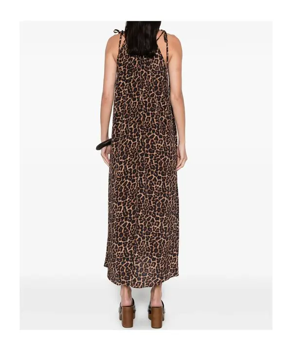 ANINE BING Flora Animal-print Gathered Midi Dress