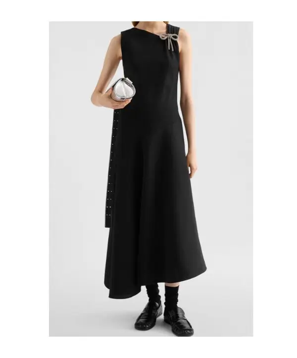 JIL SANDER Sleeveless Asymmetrical Hem Evening Dress With Gemstone Bow