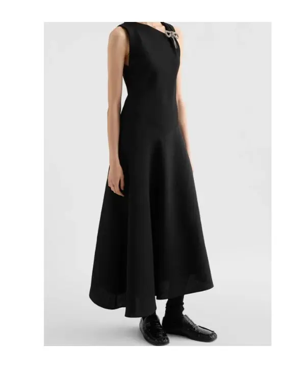 JIL SANDER Sleeveless Asymmetrical Hem Evening Dress With Gemstone Bow