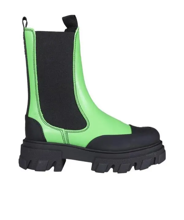 GANNI Chunky Sole Panelled Chelsea Boots - Green