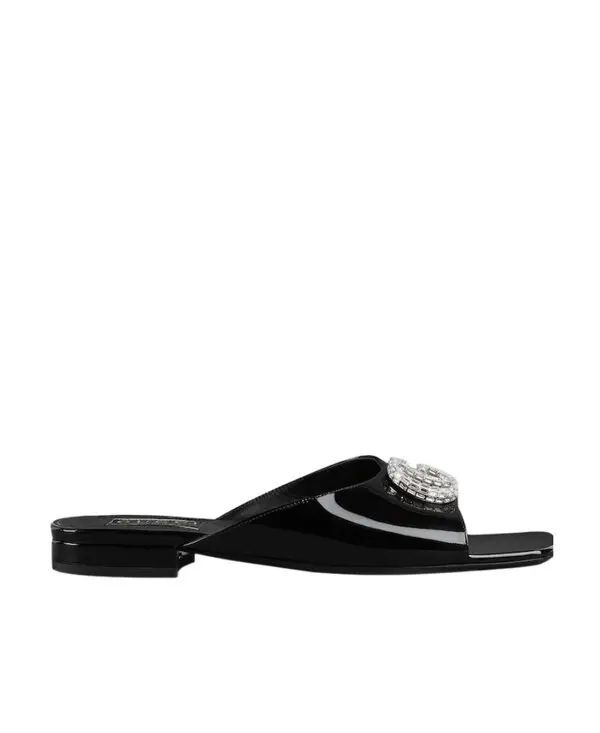 Gucci Double G Patent Leather Slides - Black