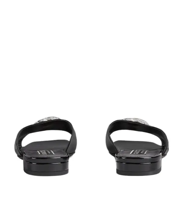 Gucci Double G Patent Leather Slides - Black
