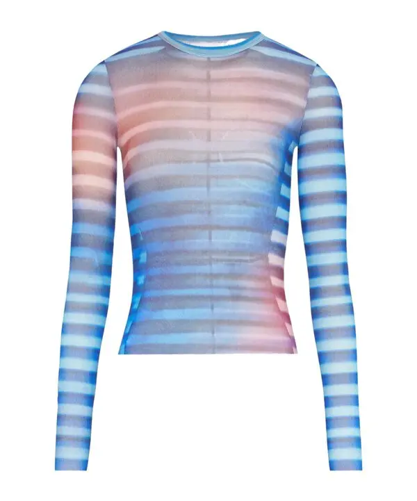 JEAN PAUL GAULTIER Striped Sheer Long Sleeve Top - Blue