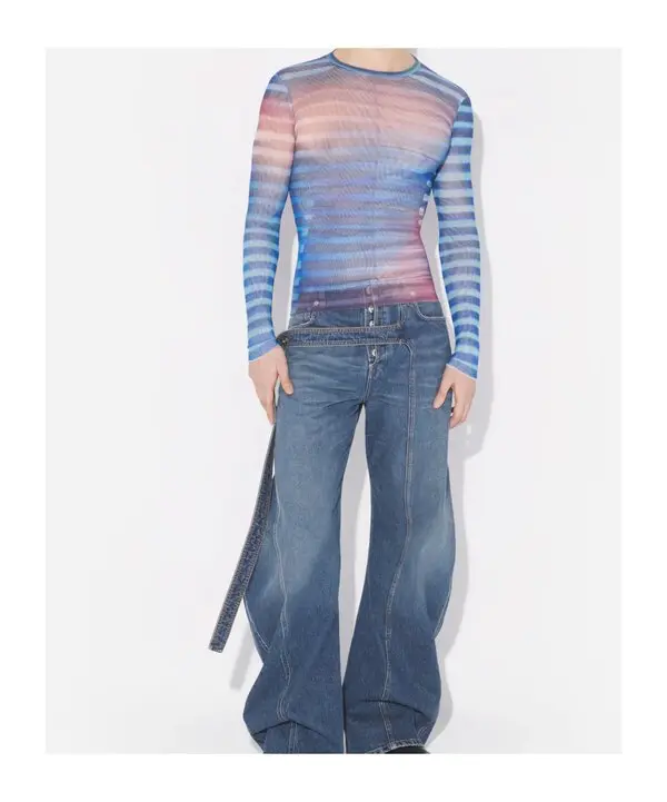 JEAN PAUL GAULTIER Striped Sheer Long Sleeve Top