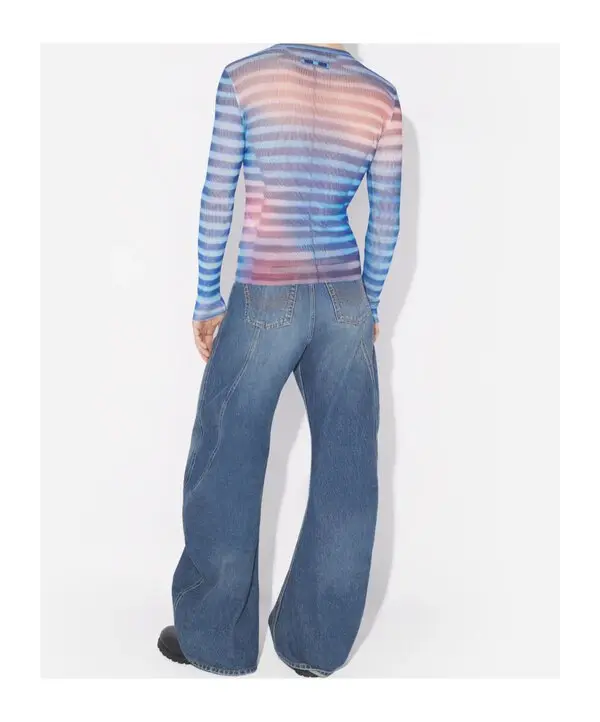 JEAN PAUL GAULTIER Striped Sheer Long Sleeve Top