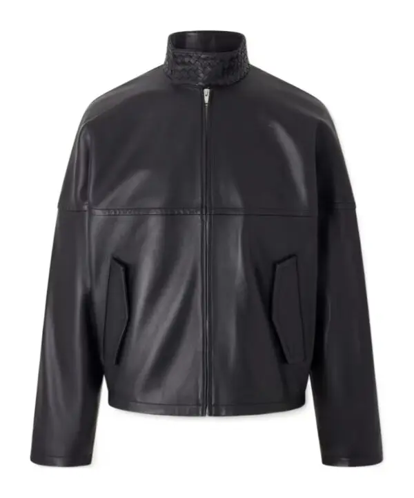 Bottega Veneta Long Sleeve Leather Jacket With Stand Collar