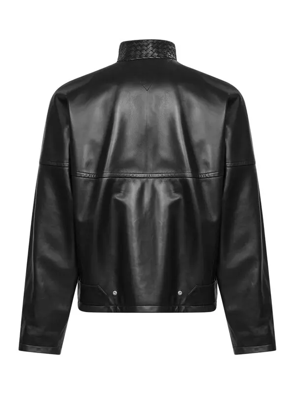 Bottega Veneta Long Sleeve Leather Jacket With Stand Collar