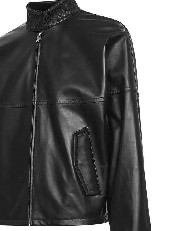 Bottega Veneta Long Sleeve Leather Jacket With Stand Collar