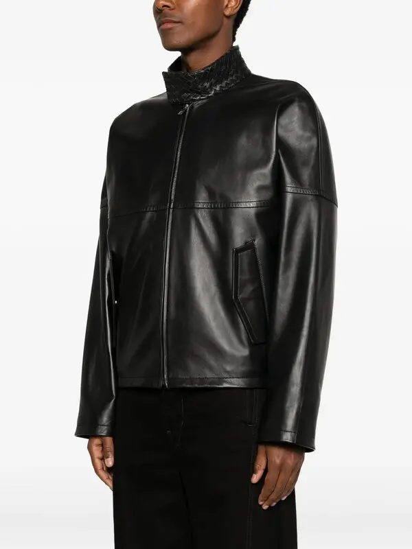 Bottega Veneta Long Sleeve Leather Jacket With Stand Collar