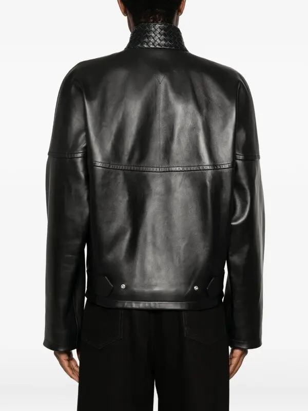 Bottega Veneta Long Sleeve Leather Jacket With Stand Collar