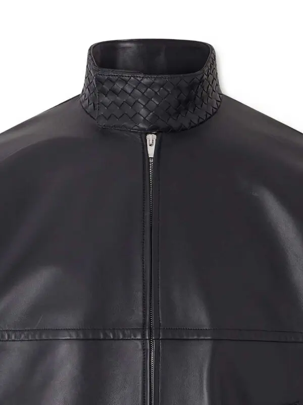 Bottega Veneta Long Sleeve Leather Jacket With Stand Collar