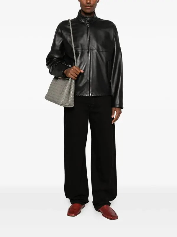 Bottega Veneta Long Sleeve Leather Jacket With Stand Collar