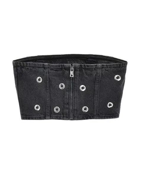 ROTATE BY BIRGER CHRISTENSEN Embellished Denim Bustier - Black
