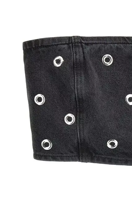 ROTATE BY BIRGER CHRISTENSEN Embellished Denim Bustier - Black
