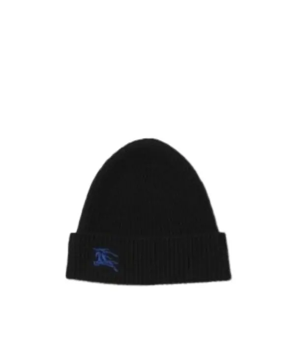 Burberry Equestrian Knight Logo Embroidered Ribbed-knit Beanie - Black