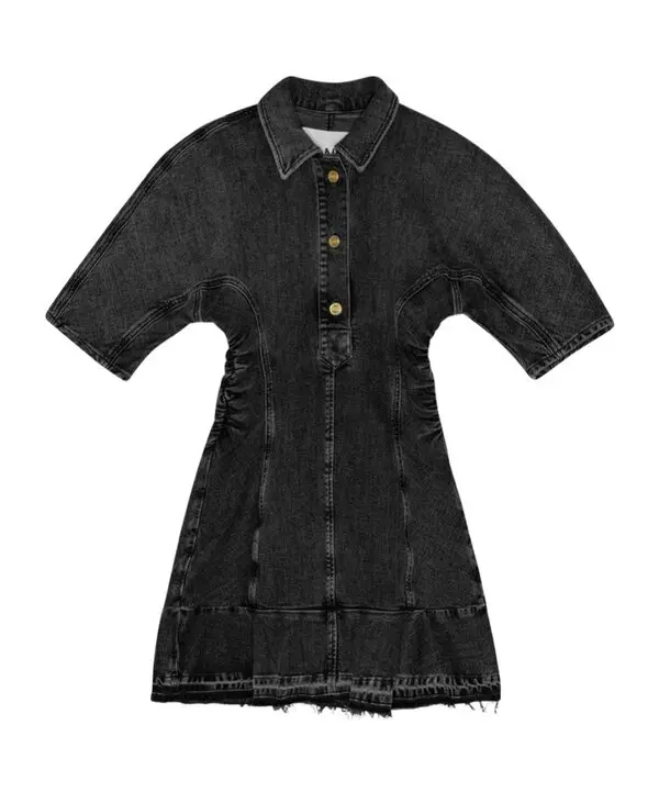 GANNI Denim Mini Dress With Frayed Hem