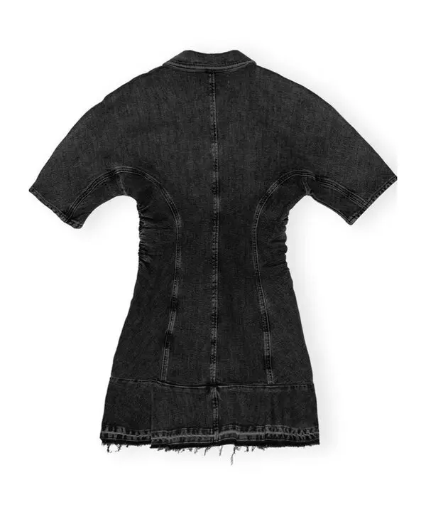GANNI Denim Mini Dress With Frayed Hem