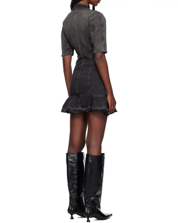 GANNI Denim Mini Dress With Frayed Hem
