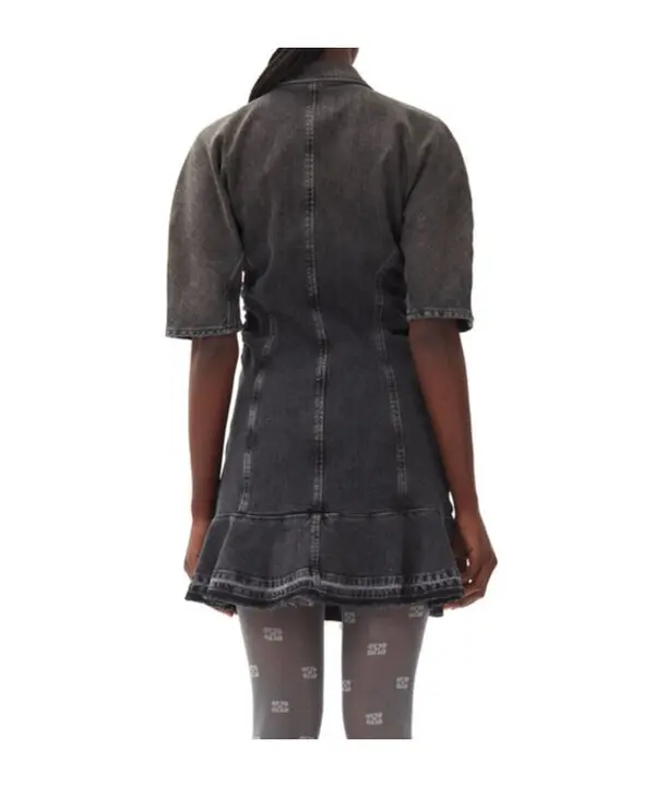 GANNI Denim Mini Dress With Frayed Hem