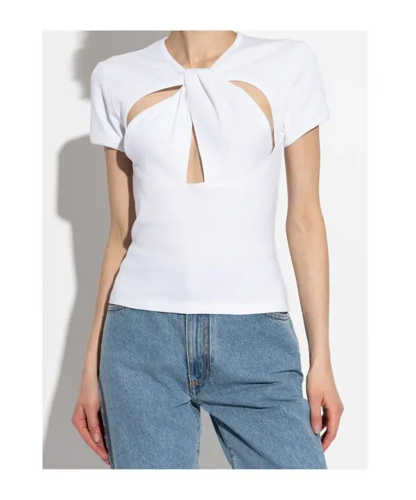 Coperni Short Sleeve Twist Detail Top - White