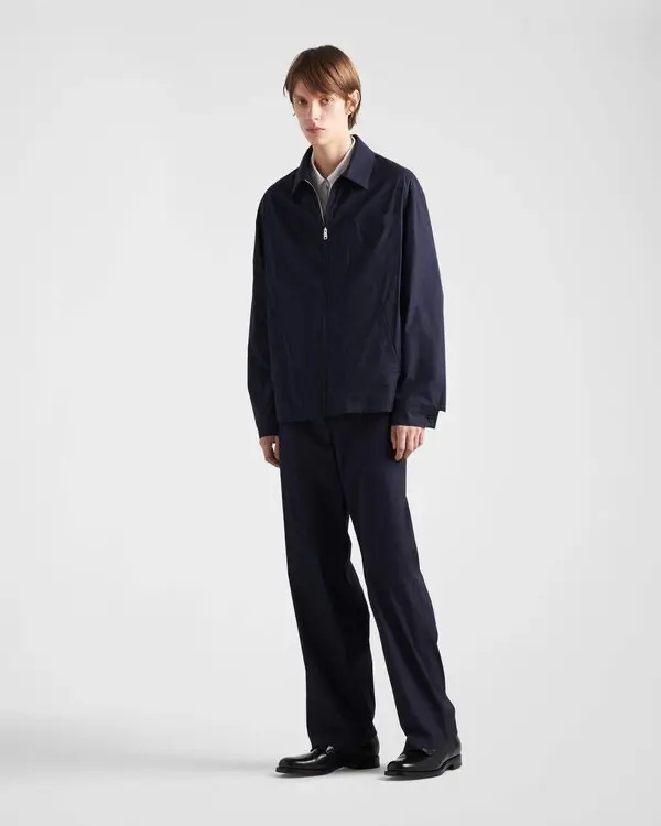 Prada Stretch Poplin Trousers With Triangle Logo - Blue
