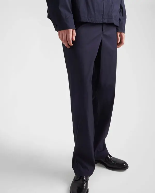 Prada Stretch Poplin Trousers With Triangle Logo - Blue
