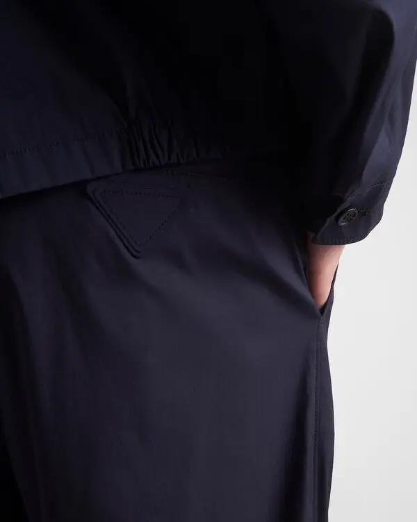 Prada Stretch Poplin Trousers With Triangle Logo - Blue