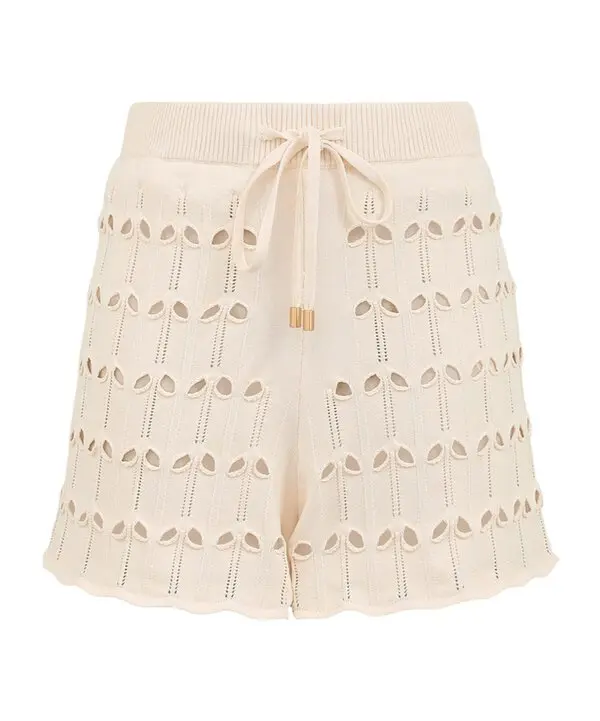 Zimmermann Rhiannon Pointelle Knit Shorts - Cream