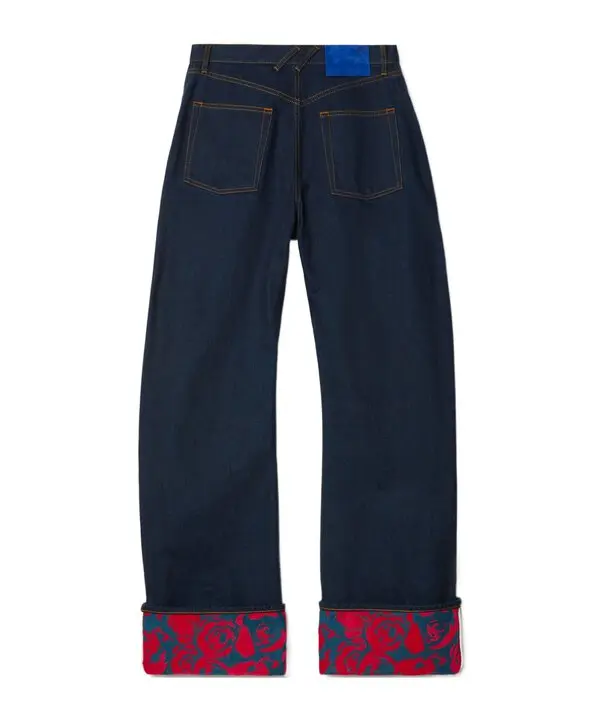 Burberry Indigo Wide-leg Jeans With Equestrian Knight Suede Patch