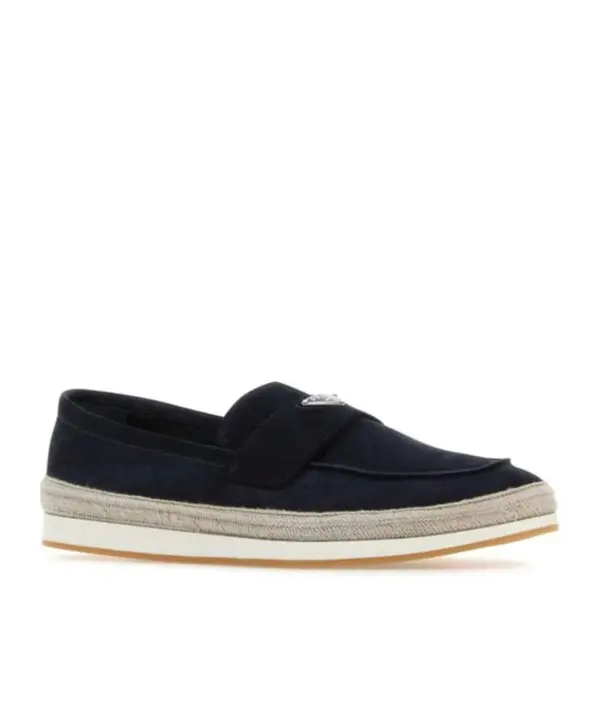 Prada Enamel Triangle-logo Suede Loafers - Blue