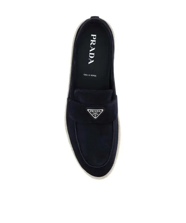 Prada Enamel Triangle-logo Suede Loafers - Blue