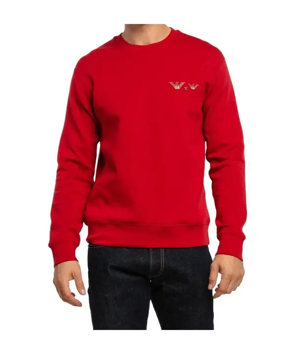 Emporio Armani Round Neck Long Sleeve Sweater With Logo Print - Red