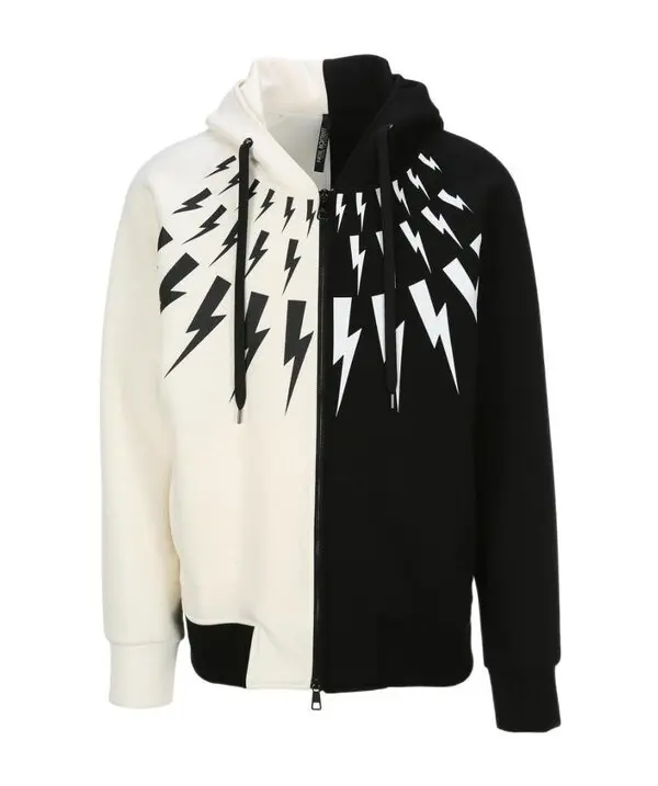 Neil Barrett Lightning Print Zip-up Hooded Jacket
