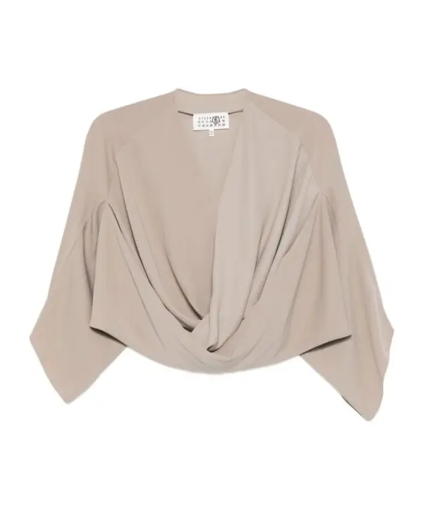 MAISON MARGIELA Draped V-neck Long Sleeve Top - Nude