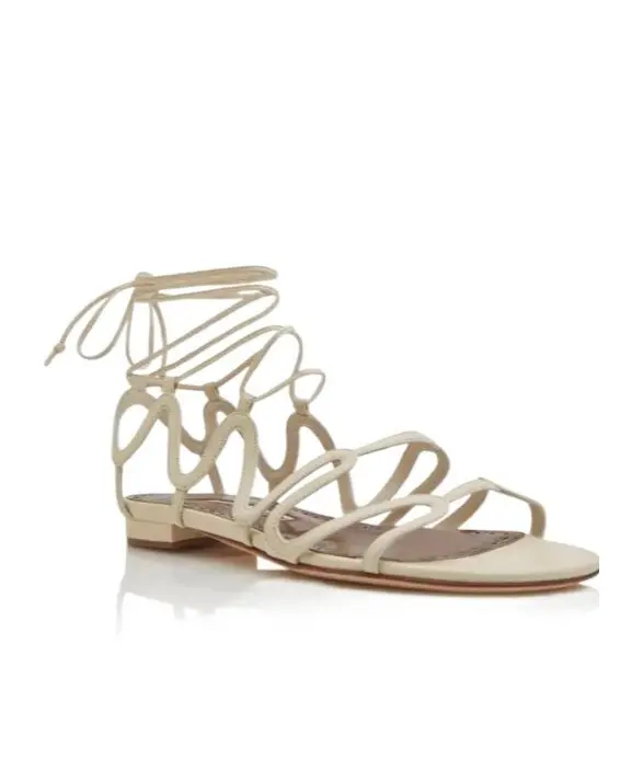 Manolo Blahnik Cut-out Flat Sandals With Wrap-around Ankle Strap