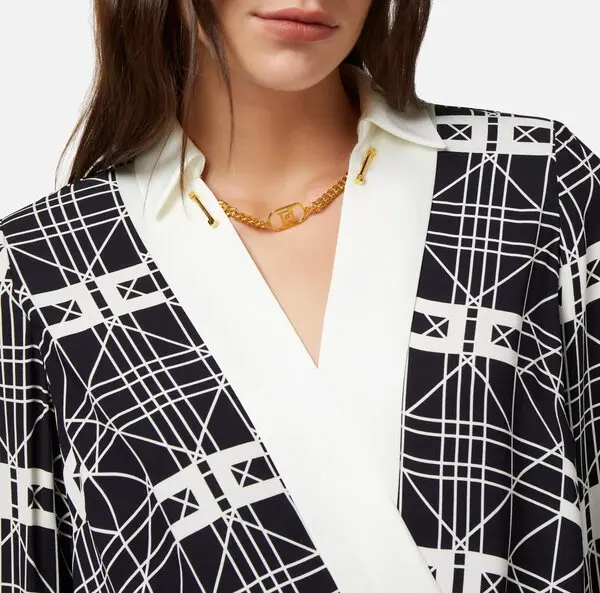 Elisabetta Franchi Allover Logo Printed V-neck Bodysuit