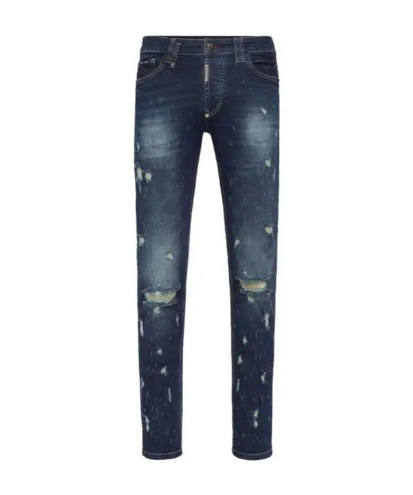 Philipp Plein Distressed Logo Detail Jeans - Blue