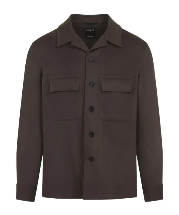 Zegna Long Sleeved Buttoned Overshirt - Medium Brown