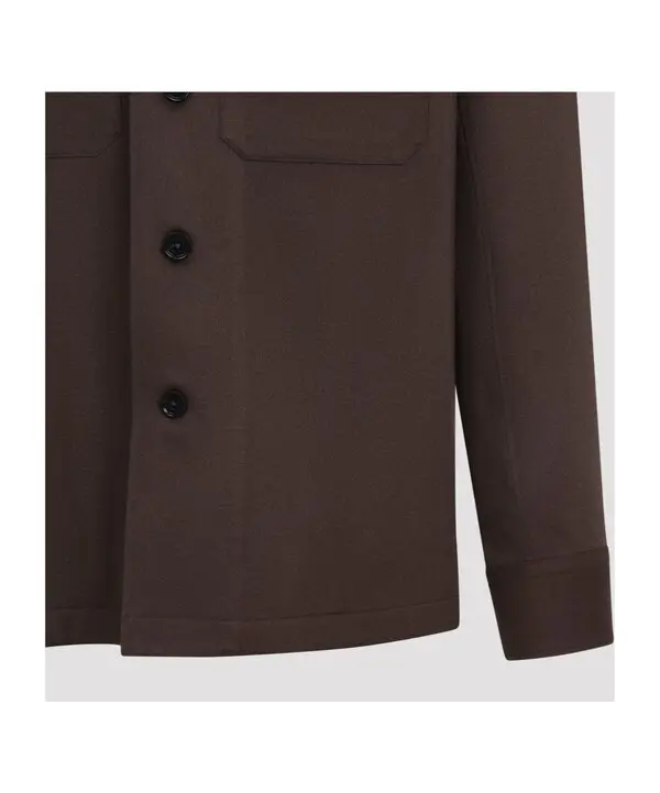 Zegna Long Sleeved Buttoned Overshirt - Medium Brown