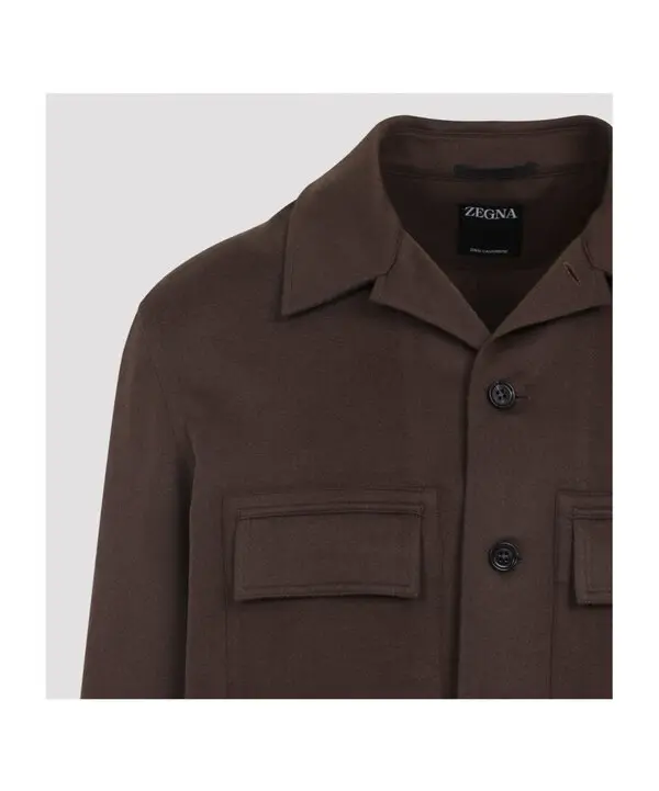 Zegna Long Sleeved Buttoned Overshirt - Medium Brown