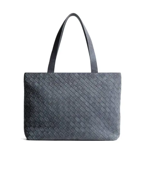 Bottega Veneta Small Intrecciato Zipped Tote Bag - Cloudy Day Indigo/gravel