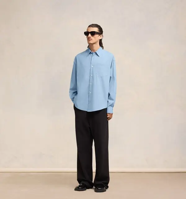 AMI Paris De Coeur Embroidered Long-sleeved Shirt - Blue