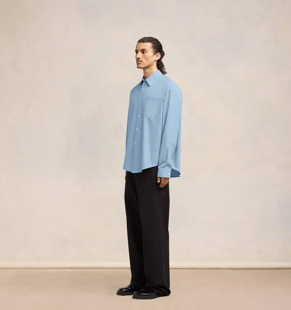 AMI Paris De Coeur Embroidered Long-sleeved Shirt - Blue