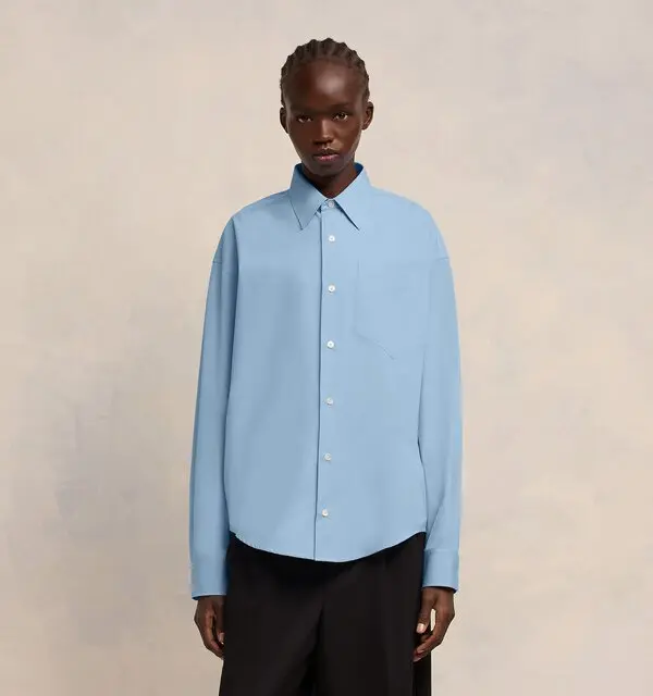 AMI Paris De Coeur Embroidered Long-sleeved Shirt - Blue