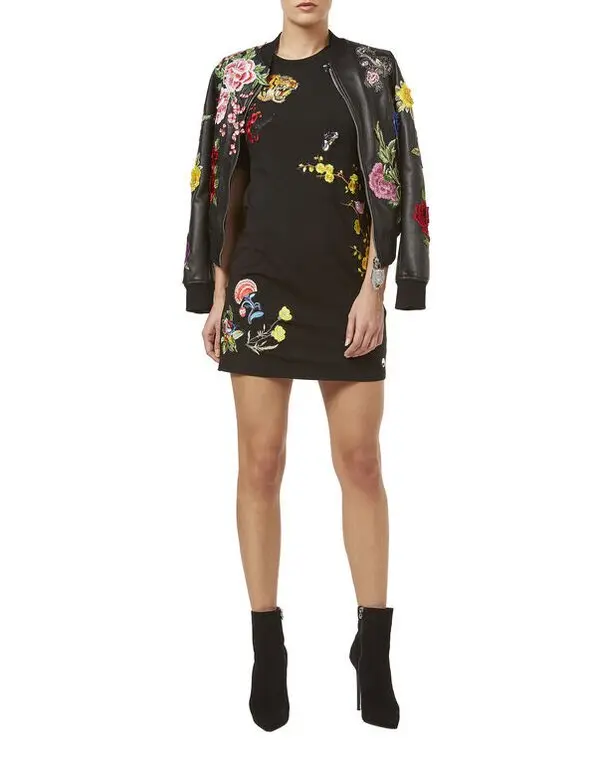 Philipp Plein Embroidered Tiger And Floral T-shirt Dress