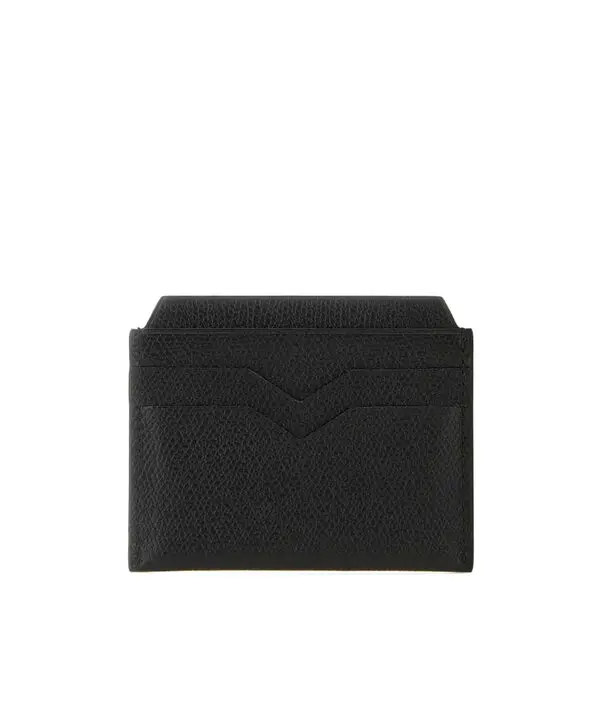 VALEXTRA Logo Flat Card Holder - Black