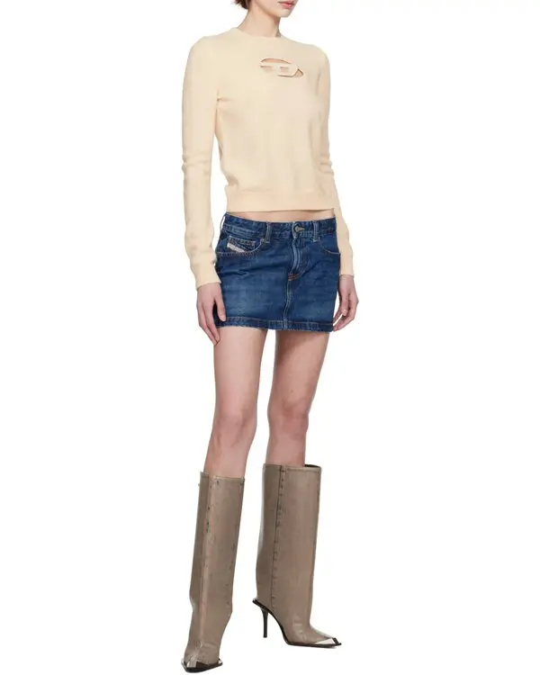 DIESEL® De-ron Whiskering Effect Denim Mini Skirt