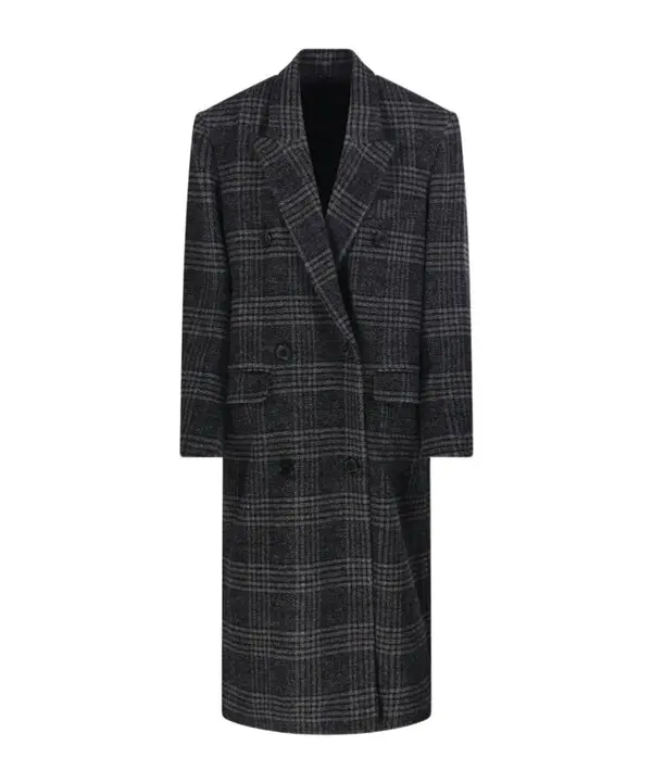 Isabel Marant Étoile Double-breasted Checked Long Coat - Grey